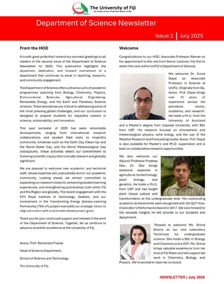 Newsletters - Department of Science - The University of Fiji